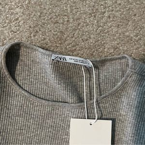 Zara | Tops | Zara Grey Ribbed Bodysuit | Poshmark